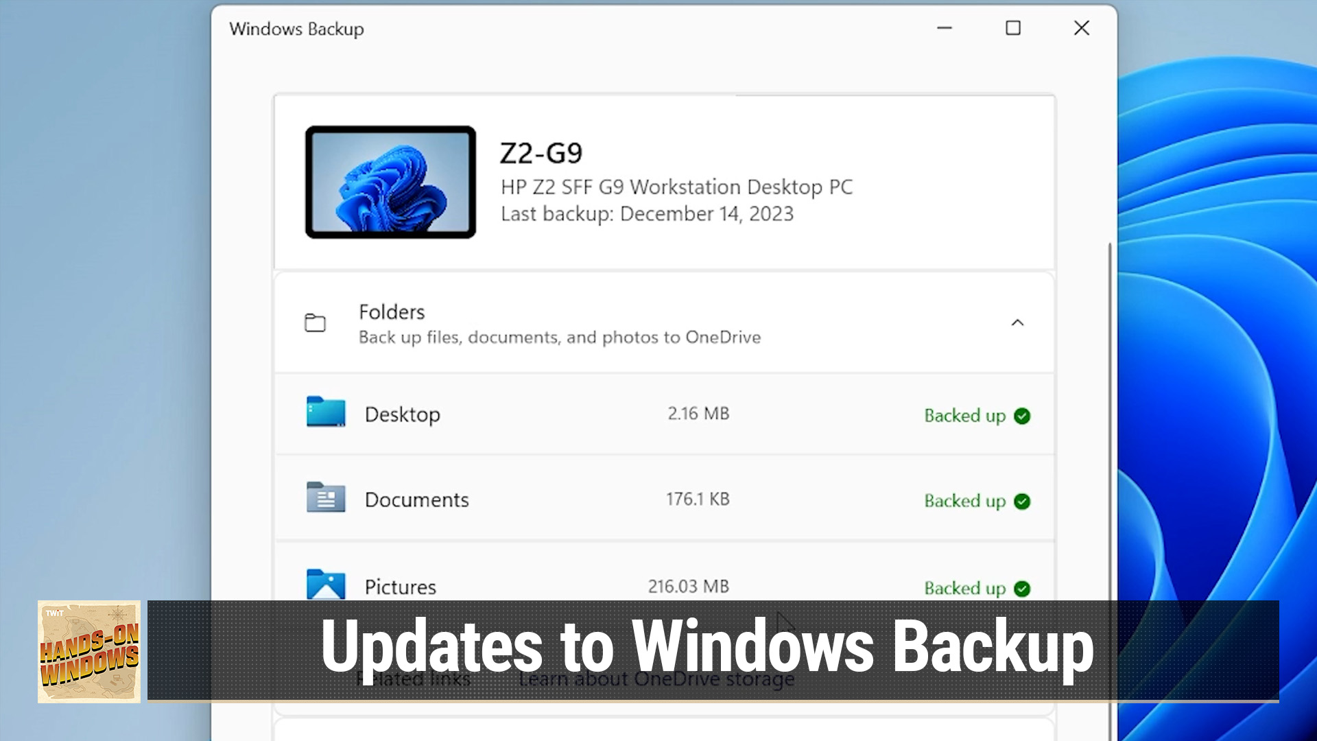Updates to Windows Backup